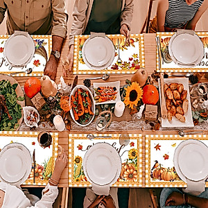 Thanksgiving Placemats Set of 6 Thanksgiving Day Plastic Table Mats Welcome Fall Place Mats Washable Vinyl Rustic Holiday Table Decoration for Indoor Outdoor Autumn Party Kitchen Dining Table