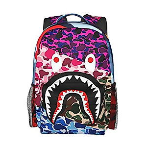 Vkaxopt Backpack Shark Teeth Camo Backpacks Travel Laptop Daypack Big Capacity Bookbag Fashion Durable Back Pack for Men and Women-MultipleColour