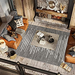 JONATHAN Y MOH205B-4 Aya Berber Stripe Geometric Indoor Farmhouse Area-Rug Bohemian Minimalistic Striped Easy-Cleaning Bedroom Kitchen Living Room Non Shedding, 4 X 6, Gray,Cream