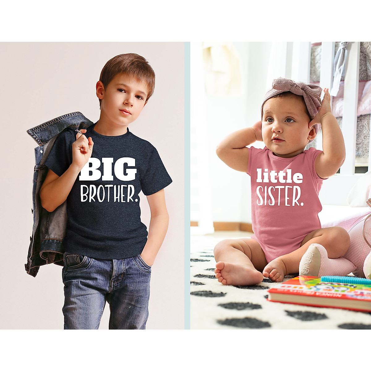 Unordinary Toddler Big Brother Little Sister Outfits brother sister Sibling Matching Baby Newborn Girl Set (Charcoal Black/Mauve, Kids (2Y) / Baby (0-3M))