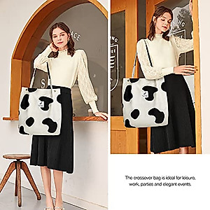 Ndeno Women Tote Bags Grocery Shoulder Bag Corduroy with Inner Pocket for Work Beach Lunch Travel Shopping Shopper Handbags (Cow)