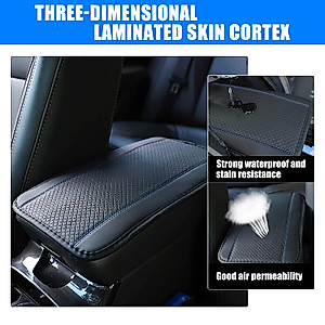 GKmow 1 PC Four Seasons Universal Armrest Box Mat, 12.5In x 7.4In Fiber Leather Embossing, Non-Slip Armrest Cover Center Console Mat, Car Armrest Seat Cover (Blue)