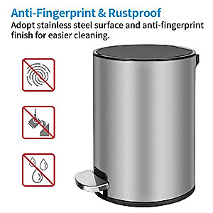 CURIFYPN 8 Liter/2.1 Gallon Small Trash Can with Lid Soft Close,Step Trash Can,Round Foot Pedal Garbage Can with Removable Inner Wastebasket for Bathroom,Kitchen,Bedroom,Office,Brushed Stainless Steel