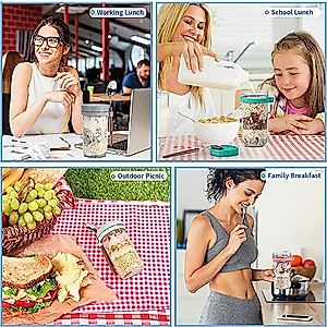 YehTrum Overnight Oats Containers with Lids and Spoon, 2 Packs 22 oz Glass Mason Jars for Overnight Oats, Large Capacity Oatmeal Container Mason Overnight Oats Jars for Milk, Cereal, Fruit