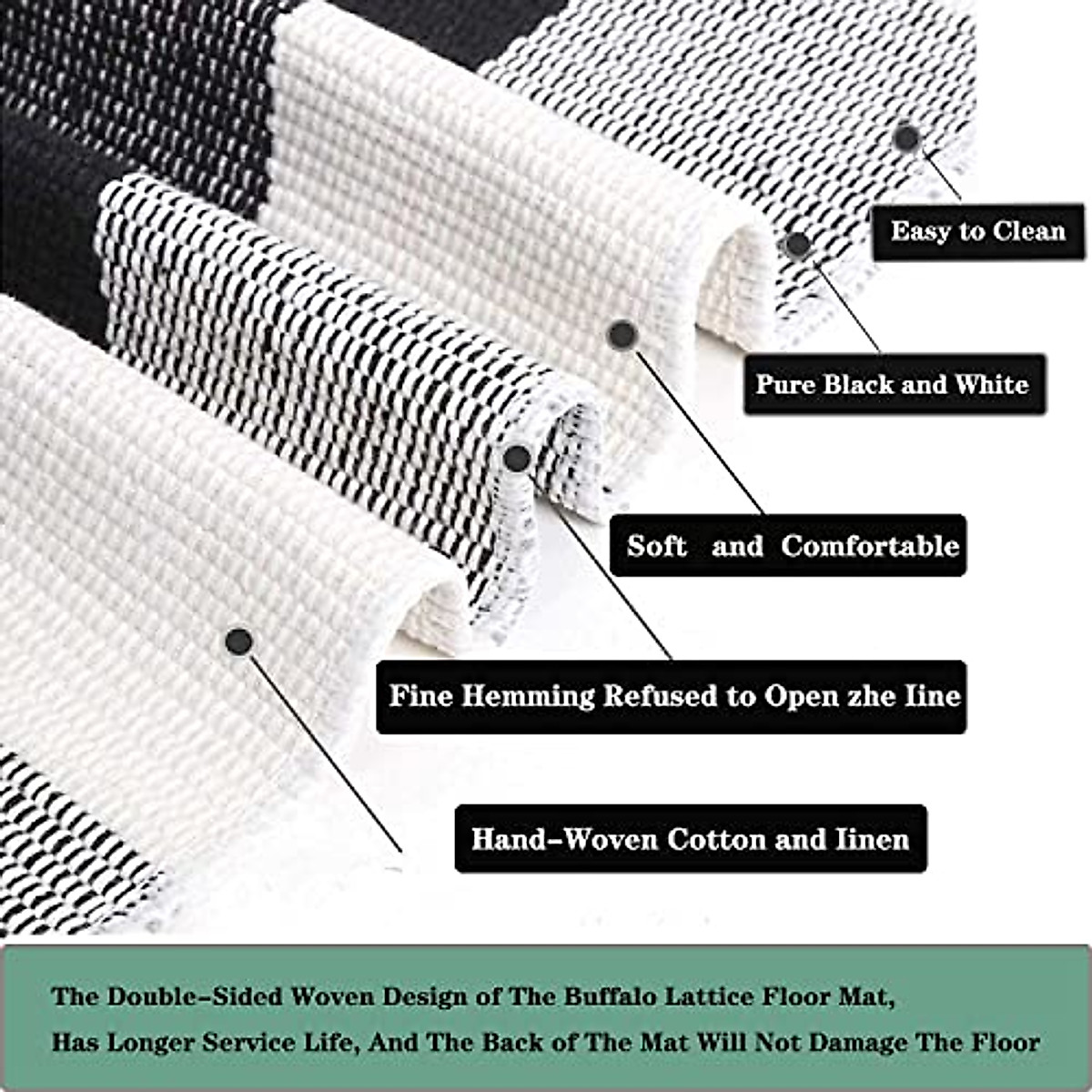 HOYIJA Buffalo Plaid Rug 2＇×3＇Outdoor/Indoor Black and White Checkered Samll Area Rug,Retro Cotton Woven Check Washble Entryway Front Porch Decor Rugs for Layered Welcome Front Door Mats