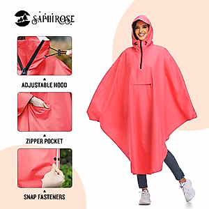 SaphiRose Lightweight Cycling Jacket Rain Poncho Hooded Rain Coat Cape with Reflective Stripe for Bikes(Rose-Red)