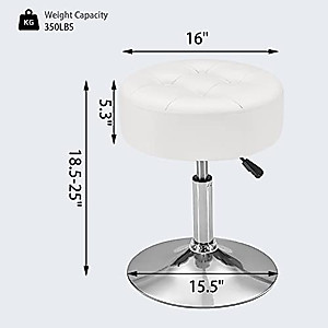 Gitrah White Vanity Chair for Makeup Room Round Ottoman Tufted PU Leather Makeup Chair Vanity Stools for Bathroom Height Adjustable 360 Swivel