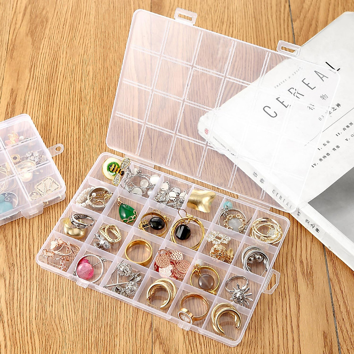 2pcs Plastic Organizer Container Box with Adjustable Dividers, 36 Grids Clear Plastic Parts Organizer Box Compartment Container for Bead, Nail, Jewelry, Art, DIY Crafts, Fishing Tackle, Small Items.