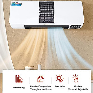 Wall Mount Air Conditioner Fan Portable Air Conditioner Fan Air Conditioner Fan Heater Air Cooler Small Air Conditioner Fan with Remote Control for Office Home Bedroom Living Room, White