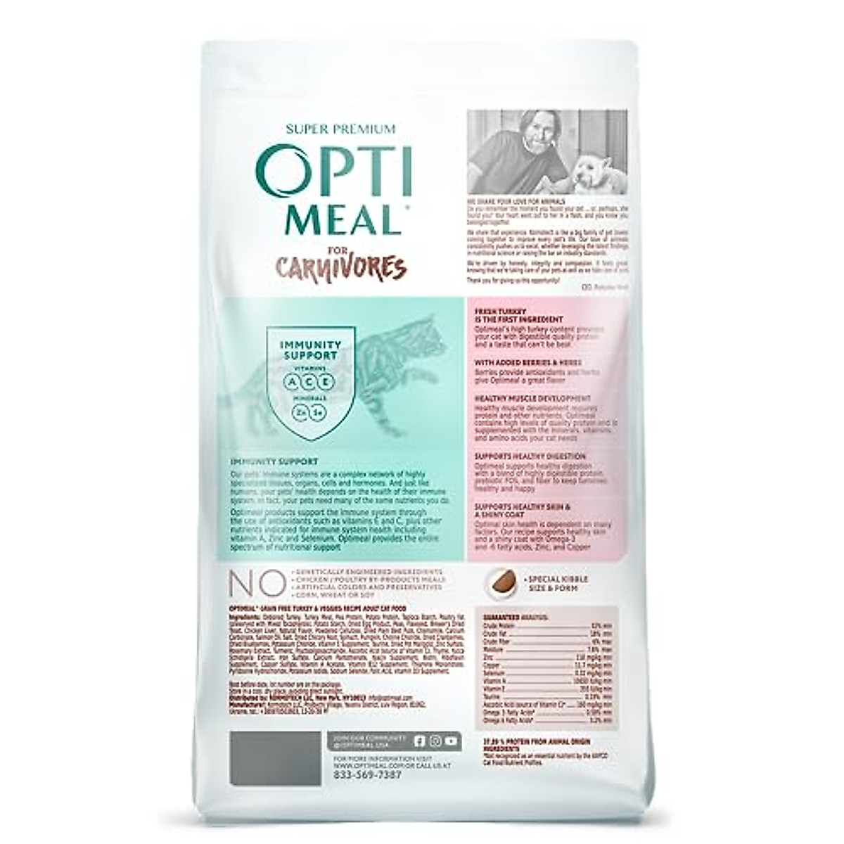 OPtimeal Grain Free Cat Food - Proudly Ukrainian - Healthy Cat Food Dry Recipe for Gut Health, Tasty Dry Cat Food with Immunity Support for Adult Cats (3.3 lbs, Turkey & Veggies)