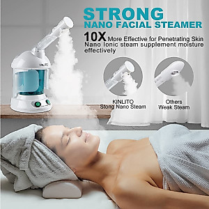 KINLITO Facial Steamer - Ozone Steamer with 360° Rotatable Arm - 40 Min Steam Time - Humidifier - Unclogs Pores - Blackheads - Portable Facial Steamer for Personal Care Use at Home or Salon,White