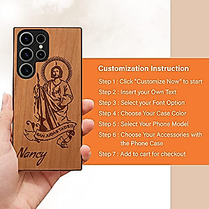 San Judas Tadeo -Custom Wood Phone Case for Samsung Phones With FREE Tempered Glass - Eco Friendly Case with Screen Protector for Samsung S23/S23+/S22+/S22 Ultra,S21/S21+/S21 Ultra Engraved Phone Case