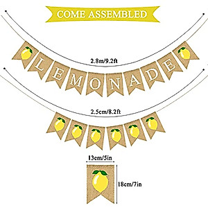 JOZON Lemonade Burlap Banner and Lemon Burlap Banner Jute Summer Lemon Theme Bunting Banner Garland Summer Lemon Theme Birthday Baby Shower Party Decor Lemonade Stand Decorations