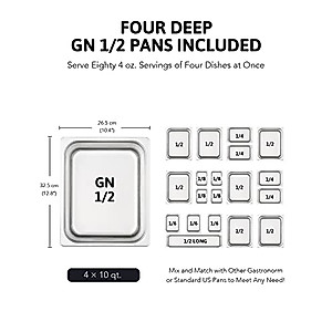 WILPREP Commercial Food Warmer for Parties Hotels Restaurants, 1200W Buffet Server and Warmer, 4pc Electric Warming Tray for Food or Sauces, Catering Food Warmer with 4 Stainless Steel Chafing Dishes