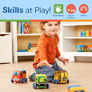 Melissa & Doug Pull-Back Construction Vehicles - Soft Baby Toy Play Set of 4 Vehicles - Cars For Infants, Construction Toys, Pull Back Cars For Babies Ages 9m+