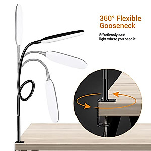 CELYST LED Desk Lamp with Clamp, 10W Flexible Gooseneck Swing Arm Clip Lamp with USB Plug, 3 Color Modes, 30 Brightness Levels, Eye-Caring Portable Desk Light for Home Office Reading Working (Black)