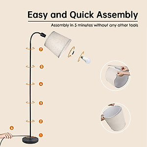 AUQUEE LED Floor Lamp, Standing Lamp for Living Room with Linen Lamp Shade,Adjustable Gooseneck Modern Reading Light,Floor Lamps for Bedroom,Office,Farmhouse,12W LED Bulb Included