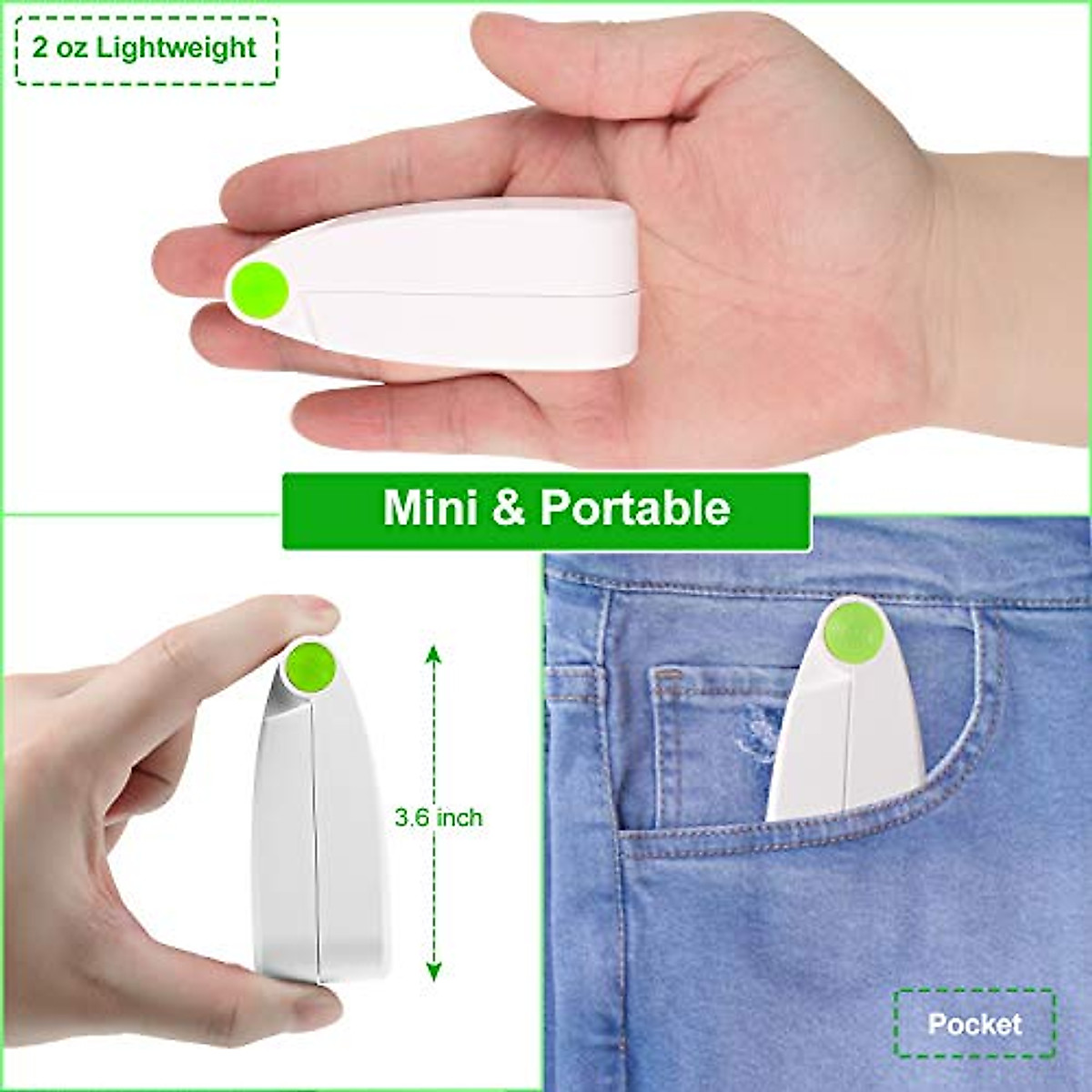 3 Pack Portable Pocket Fans Handheld Mini Fan Portable Foldable Fan Personal Travel Fan Hand Fan Summer USB Rechargeable Desk Fans for Home Women Travel Outdoors Or Indoors, 2 Speeds (Green)