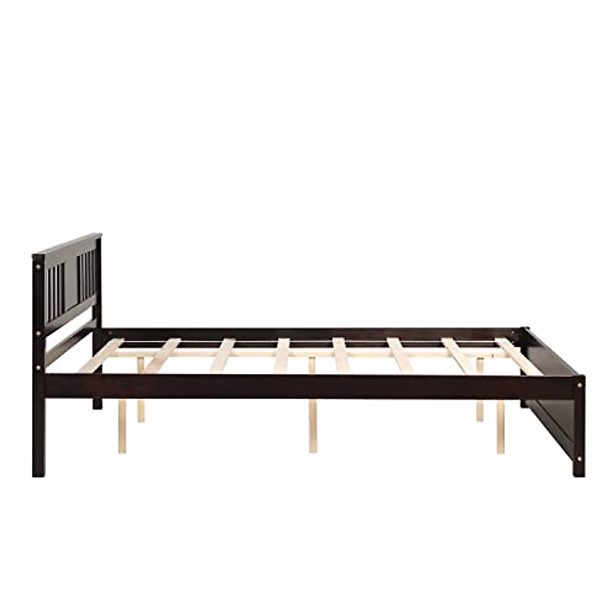 Prohon Queen Size Platform Bed Frame with Horizontal Strip Design Headboard, Strong Wooden Slat Support with Large Underbed Storage Space, Simple Style Bedframe for Kids, Teen, Adults, Espresso