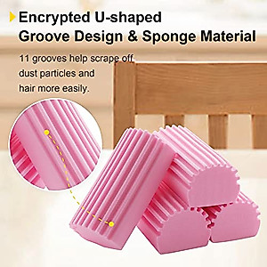 Jeymei 4-Pack Damp Clean Duster Sponge, Sponge Cleaning Brush, Duster for Cleaning Blinds, Glass, Baseboards, Vents, Railings, Mirrors, Window Track Grooves and Faucets Non-Scratch Sponges Pink
