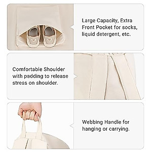 Mkono Laundry Bag with Shoulder Strap & Drawstring Closure Laundry Bags with Macrame Tassel Boho Hanging Clothes for College Dorm, Travel, Laundromat, Apartment