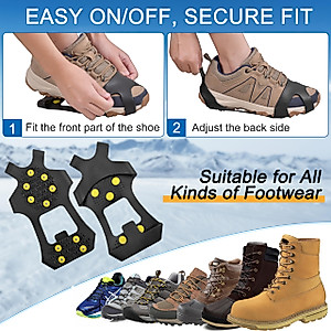 Ice Cleats Snow Traction Cleats, 10-Studs Walk Traction Cleats Crampons for Walking on Snow and Ice Anti Slip Rubber Walking Cleats Slip-on Stretch Footwear for Women Men Kids (Size XXL)