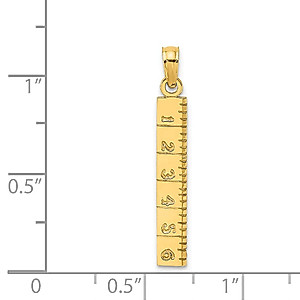 Solid 14k Yellow Gold Six Inch Ruler Charm Pendant - 21mm x 3mm
