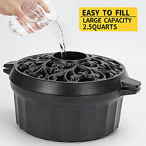 1MORE Wood Stove Steamer- Wood Stove Humidifier Cast Iron with Porcelain Enamel Coating, Fireplace Steamer Pot, Rust Resistant, Home Indoor Decorative, 2.5 Quart Capacity,Black