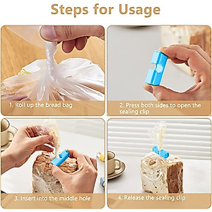4Pcs Bread Bag Seal Clip Squeeze and Lock Bread Bag Clips for Food Storage, Reusable Easy Squeeze & Lock for Snack Food Bread Bag, Plastic Bag Clip Strong Moistures-Proof Fresh-Keeping Sealing Clip