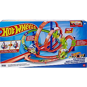 Hot Wheels Track Set, Epic Crash Dash with 5 Crash Zones, Motorized Booster and 1 Hot Wheels 1:64 Scale Toy Car, Easy Storage