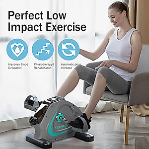 TECHMOO Under Desk Bike Pedal Exerciser Portable Mini Home Exercise Bike with 5LBS Flywheel Sitting Peddler Exerciser for Seniors Legs and Arms Trainer Physical Therapy Equipment Exercise Bicycle