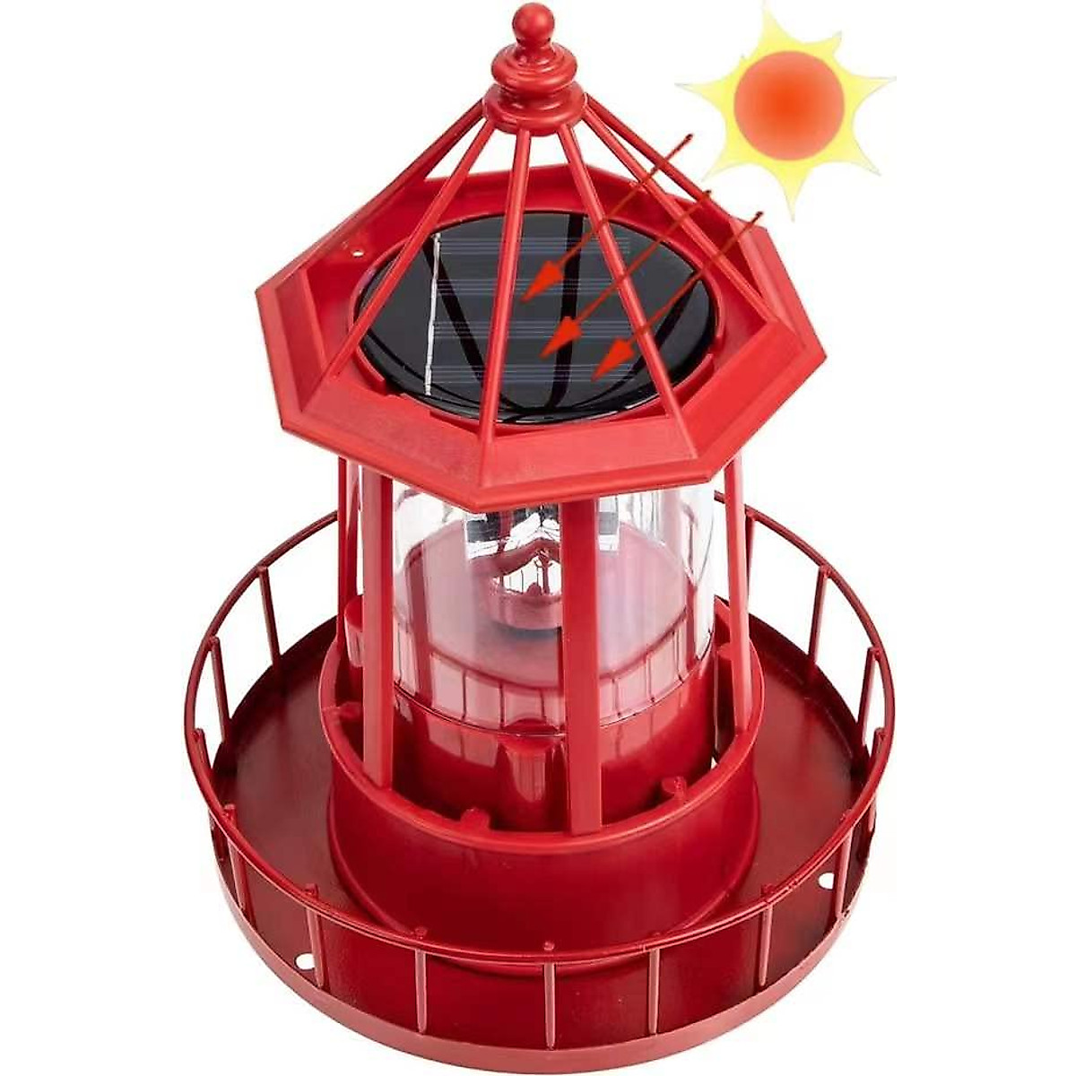 LED Solar Powered Lighthouse, 360 Degree Rotating Lamp Courtyard Decoration Waterproof Garden Smoke Towers Statue Lights for Outdoor Patio Garden Pathway