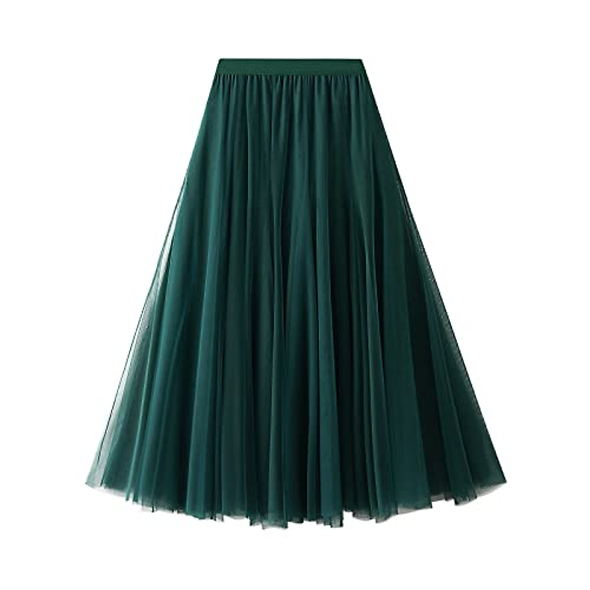 Daysskk Green Tulle Skirt for Women Midi Length Pleated Skirts for Women Long Length Womens Flowy Skirts Mesh Skirts Women's Skirt A-Line 33"