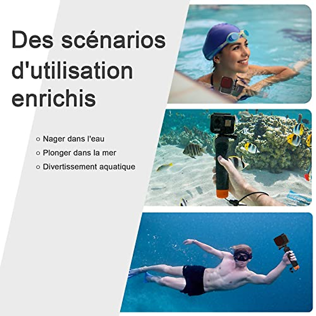 FitStill Waterproof Monopod Floating Hand Grip for Go Pro Hero 11/10/9/8/7/6/5/4/3 Session DJI Osmo and Other Action Cameras.Snorkeling Underwater Diving Selfie Pole Stick