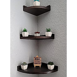 Lawei Set of 3 Wood Corner Shelf Wall Mount, Solid Wood Floating Corner Shelves Wall Hanging Corner Shelves for Display of Books, Small Plant, Photos, Wall Decor