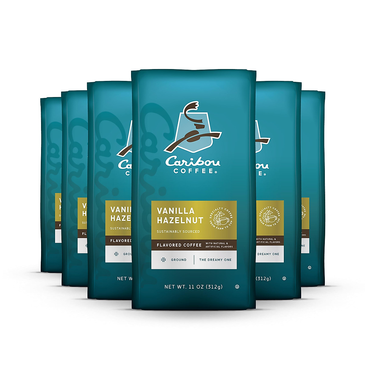 Caribou Coffee, Flavored Ground Coffee - Vanilla Hazelnut Dreamstate 66 Ounces (6 Bags of 11 Ounces)