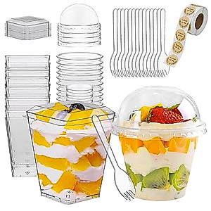 Tisovixo Clear Dessert Cups with Lids and Spoons,100 Pack 7oz 5.4oz Mini Dessert Cups,Parfait Appetizer Cup, Reusable Mini Serving Cups for Party Desserts Halloween Thanksgiving Christmas