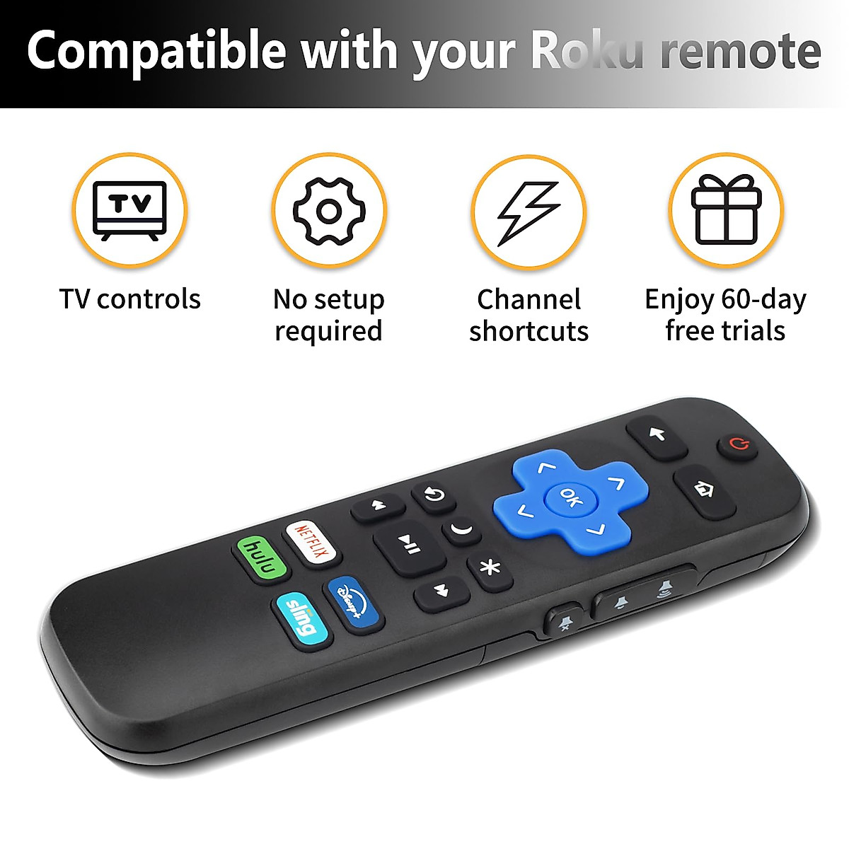 (Set of 2) Replacement Remote Controls Exclusively for Roku TV: Compatible with TCL, Hisense, Onn, Sharp, Element, Westinghouse, and Philips Roku Series Smart TVs (Not for Roku Stick or Box)