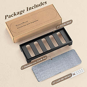 Sink Caddy, EnjoyNest Instant Dry Sink Organizer Sponge Soap Holder for Kitchen Sink Bathroom Countertop Fast Drying Rack Counter Tray Water Absorbing Stone Pedestal Stand Riser for Bottle Brush-Black