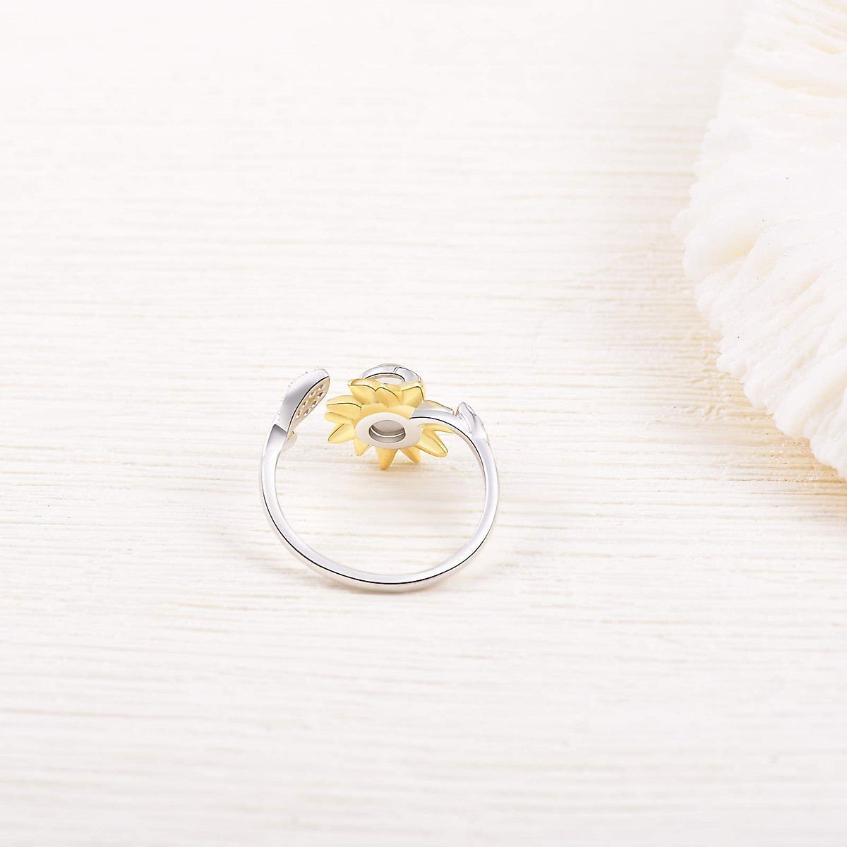 Fookduoduo Sunflower Ring for Women 925 Sterling Silver Jewelry You are My Sunshine Flower Ring Projection Finger Adjustable I Love You 100 Language Ring for Girlfriend Wife