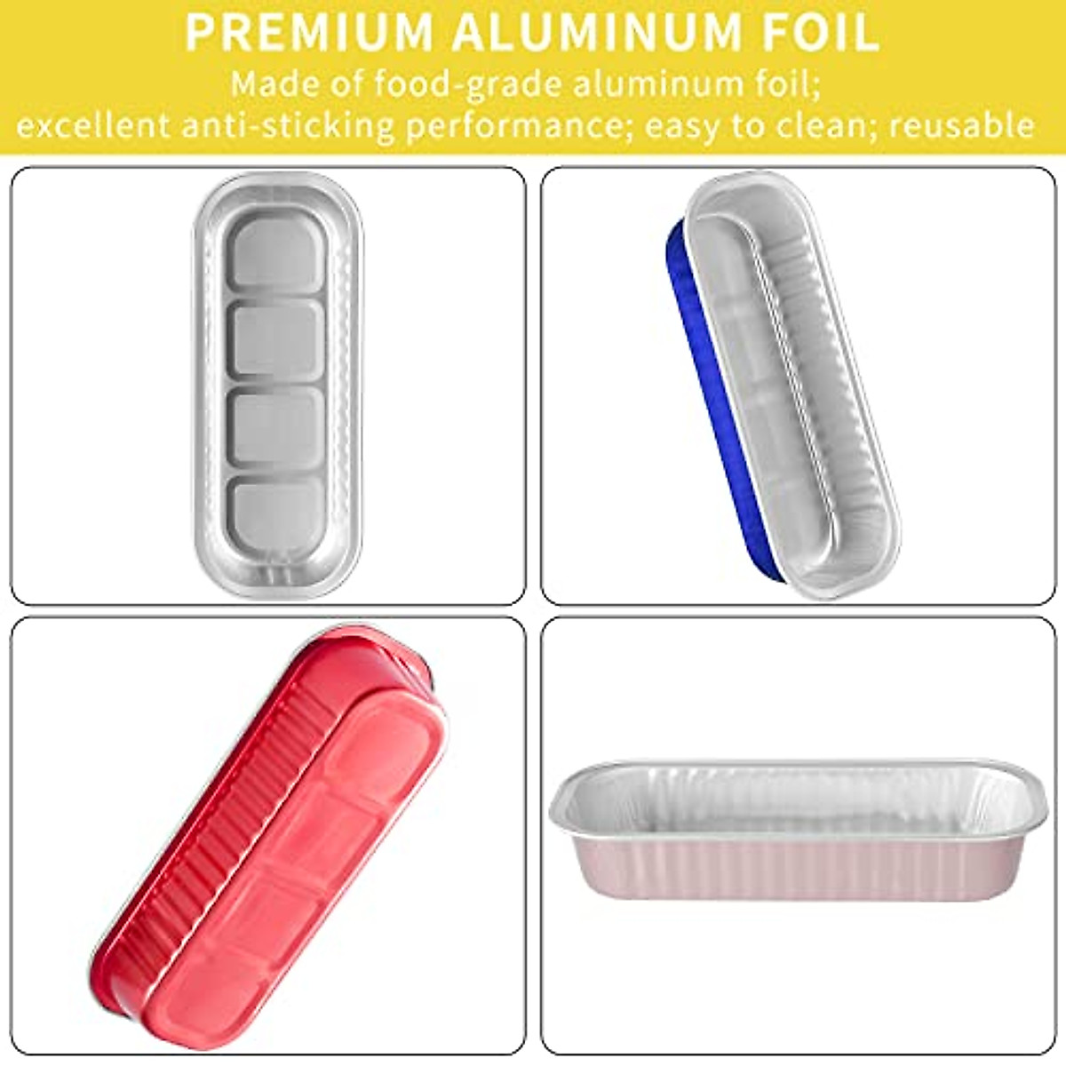 HEYYUMI Disposable Mini Loaf Pans with Lids, 50pcs 6.8oz Aluminum Foil Narrow Cake Pans,Rectangle Cupcake Baking Cups Ramekins Tins Liners Containers Flans for Bread Muffin Brownie Cheesecake(Gold)