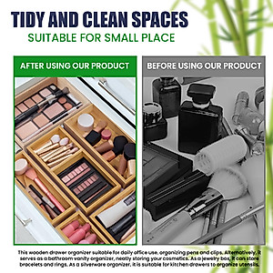 Bamboo Drawer Organizer Box Set of 5 Wooden Drawer Organizers for Kitchen, Bathroom, Office, Desk, Vanity, Makeup-Non-Slip Junk Drawer Organizer Trays for Storage & Organization by Zen Smart