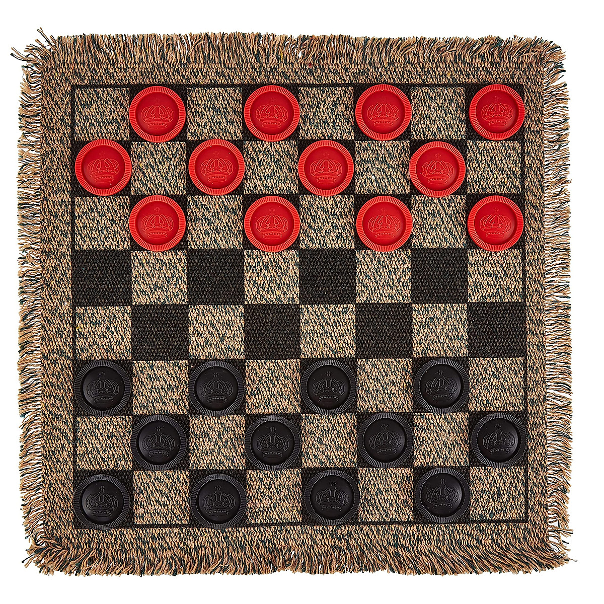 Giant & Mini Checkers Rugs Bundle - 2 Reversible Checkerboard Rugs with 3-in-1 Checkers + Classic & Mega Tic Tac Toe - 26" x 26" & 12" x 12" Rugs for Travel, Parties, & Family Board Game Nights