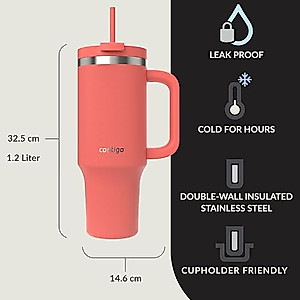 Contigo Streeterville Tumbler 1200ml with Handle | Stainless Steel Vacuum Insulated Water Bottle with Straw and Lid | Cold for 29 Hours | Travel Mug | Thermal Flask | BPA Free