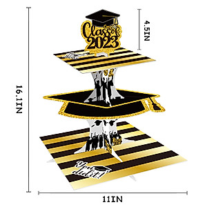 2023 Graduation Cupcake Stand for Graduation Party Decorations Supplies 3 Tier Class of 2023 Cardboard Dessert Stand for 24 Cupcake Toppers Picks