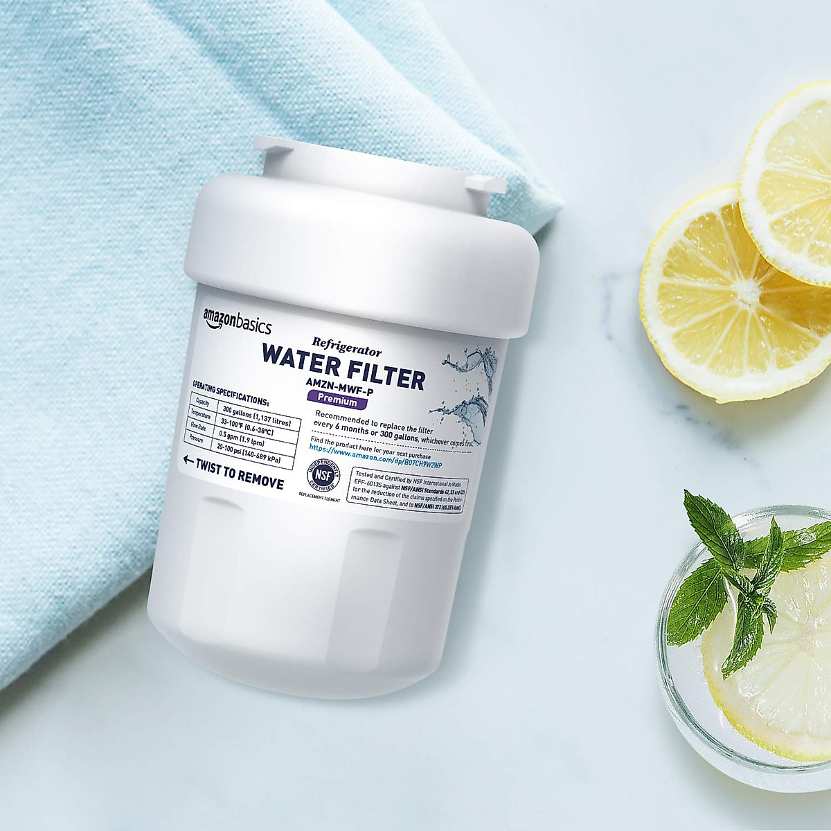 Amazon Basics Replacement GE MWF Refrigerator Water Filter Cartridge - Pack of 3, Premium Filtration