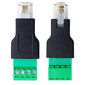 AAOTOKK RJ11 Screw Terminal RJ11 4P 4C Male to 4Pin Female Bolt Screw Type terminals Plug for Telephone,CCTV wiring Coupler (2 Pack)