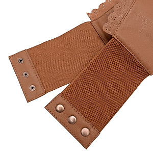 Ayliss Womens Elastic Wide Band Lace-Up Corset Cinch Belt with Press Button, Fit waist 24.8"-32.7", Brown