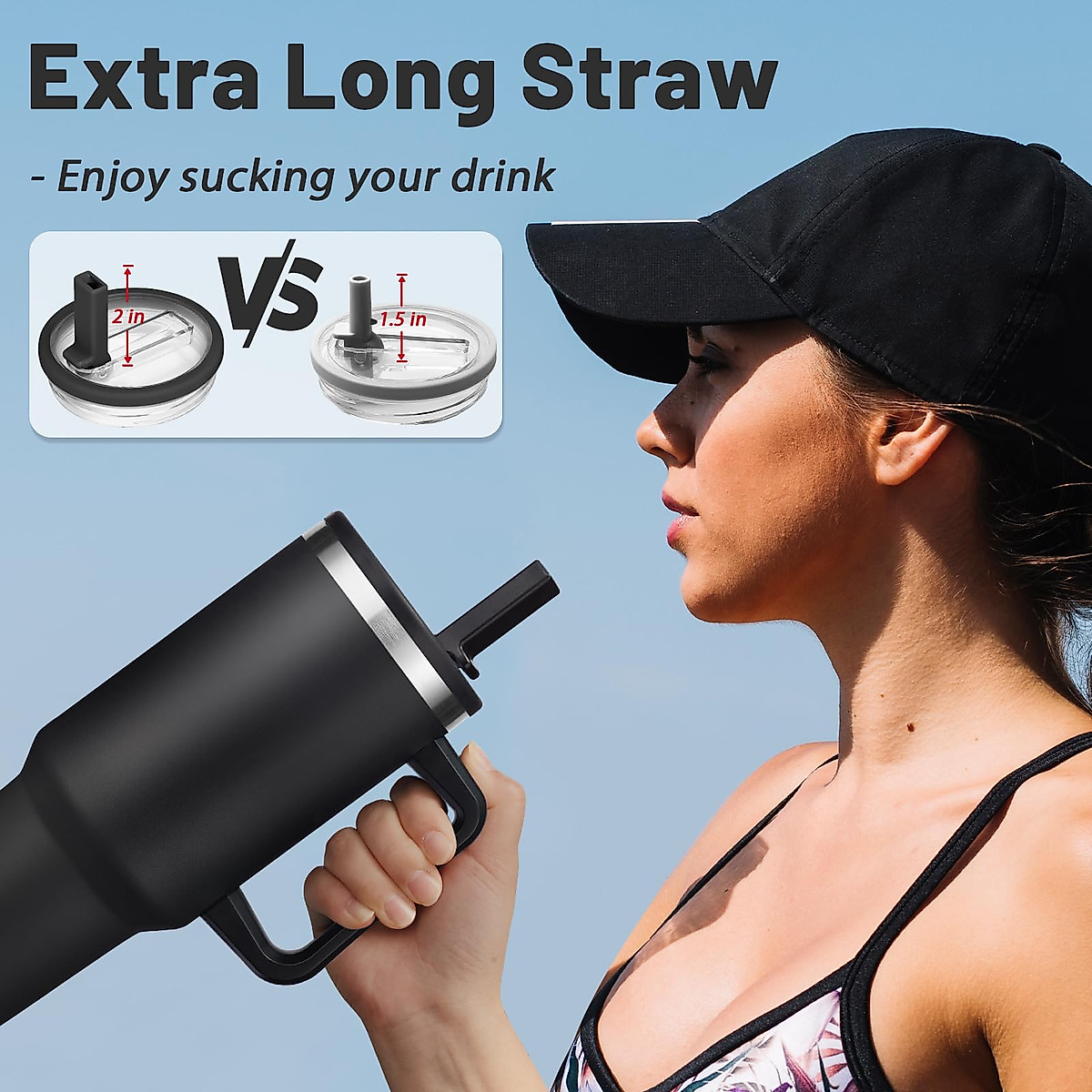 ICIOI 40oz Tumbler with Handle and Flip Straw, Travel Water Cup with Leakproof Lid for Keep Cold 34hrs & Hot 10Hras, Reusable Stainless Steel Water Bottle Fits in Cup Holder