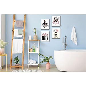 Lodintech Fashion Wall Art Bedroom Aesthetic Canvas Pink Art Prints Wall Decor Black White Fashion Posters Wall Pictures Gray Pink Room Decor Perfume High Heels Flowers Wall Art Prints 8x12'' Unframed